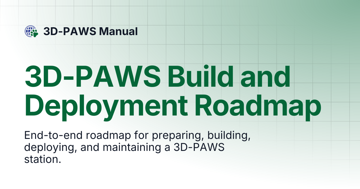 3D-PAWS Build and Deployment Roadmap | 3D-PAWS Manual
